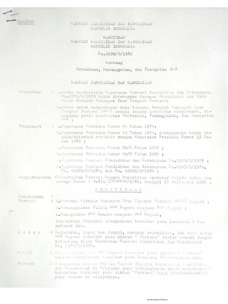 SK Pendirian Sekolah SMPN 1 Banjarsari | PDF