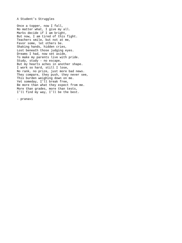 A Student's Struggles (Poem by Pranavi) | PDF