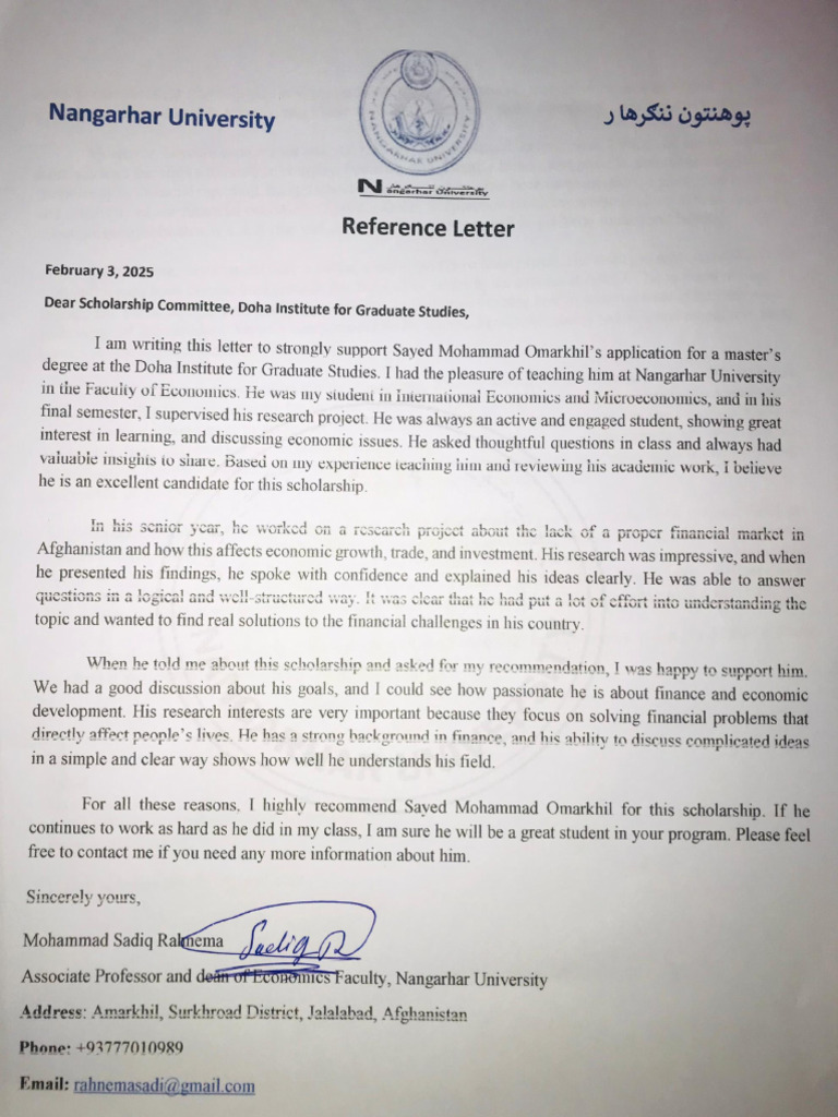 Reference Letter for Sayed Mohammad | PDF