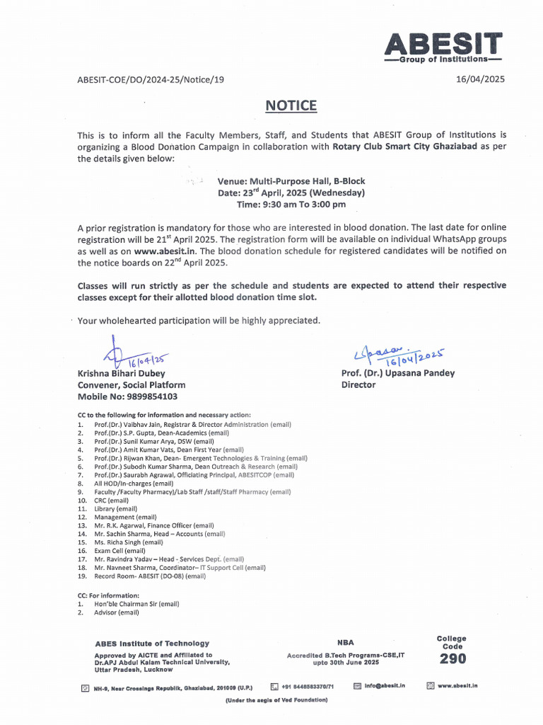 Notice For Blood Donation Camp | PDF