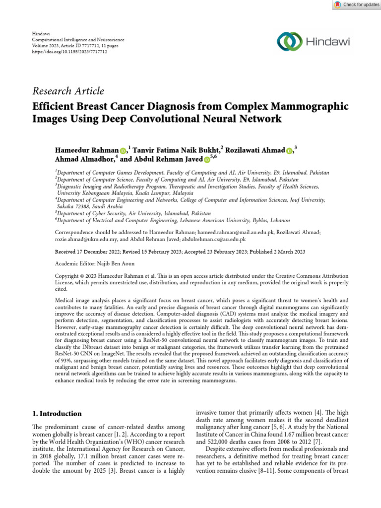 Efficient Breast Cancer Diagnosis from Complex MammographicImages Using Deep Convolutional ...