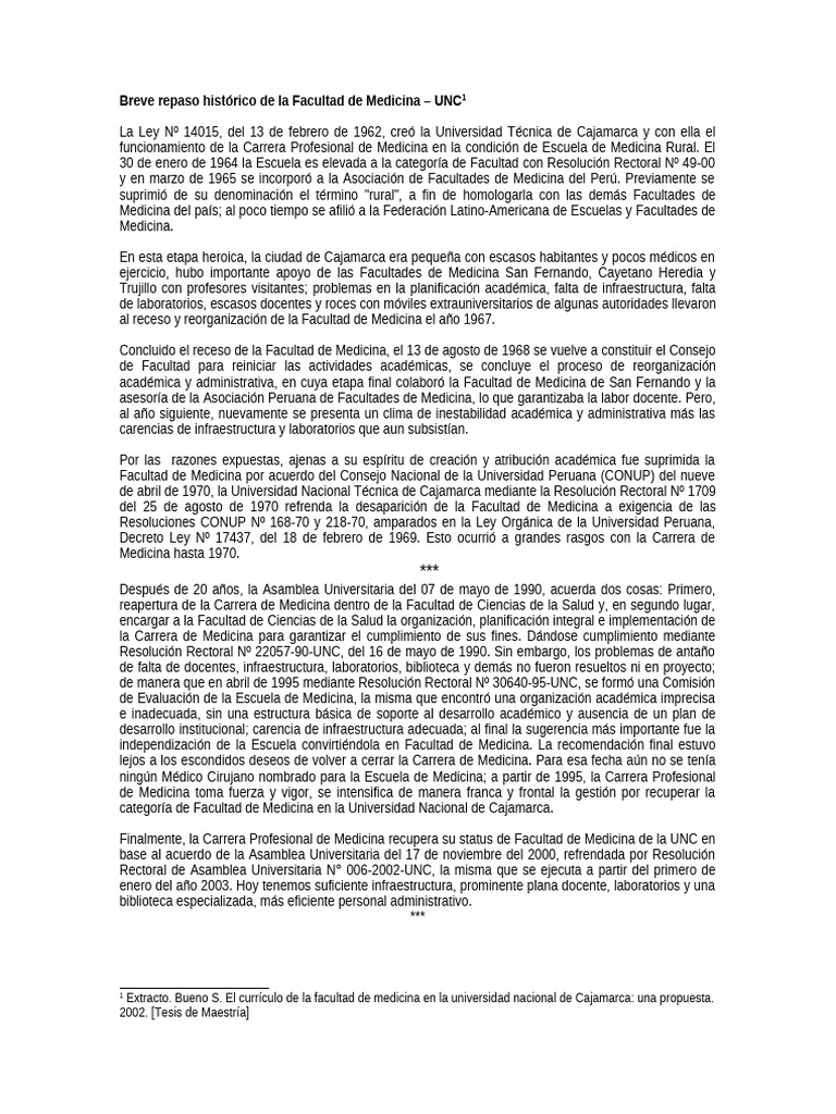 Historia de la Facultad de Medicina UNC | PDF | Medicina | Perú