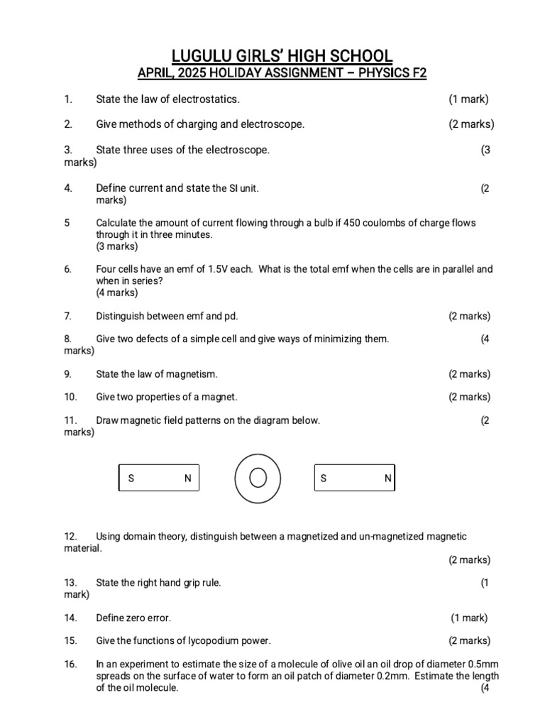 F2 Physics April Assignment 2025 Assignment - Form 2 - Physics | PDF