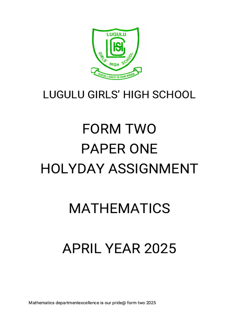 F2 Math April Assignment 2025 Assignment - Form 2 - Mathematics | PDF ...