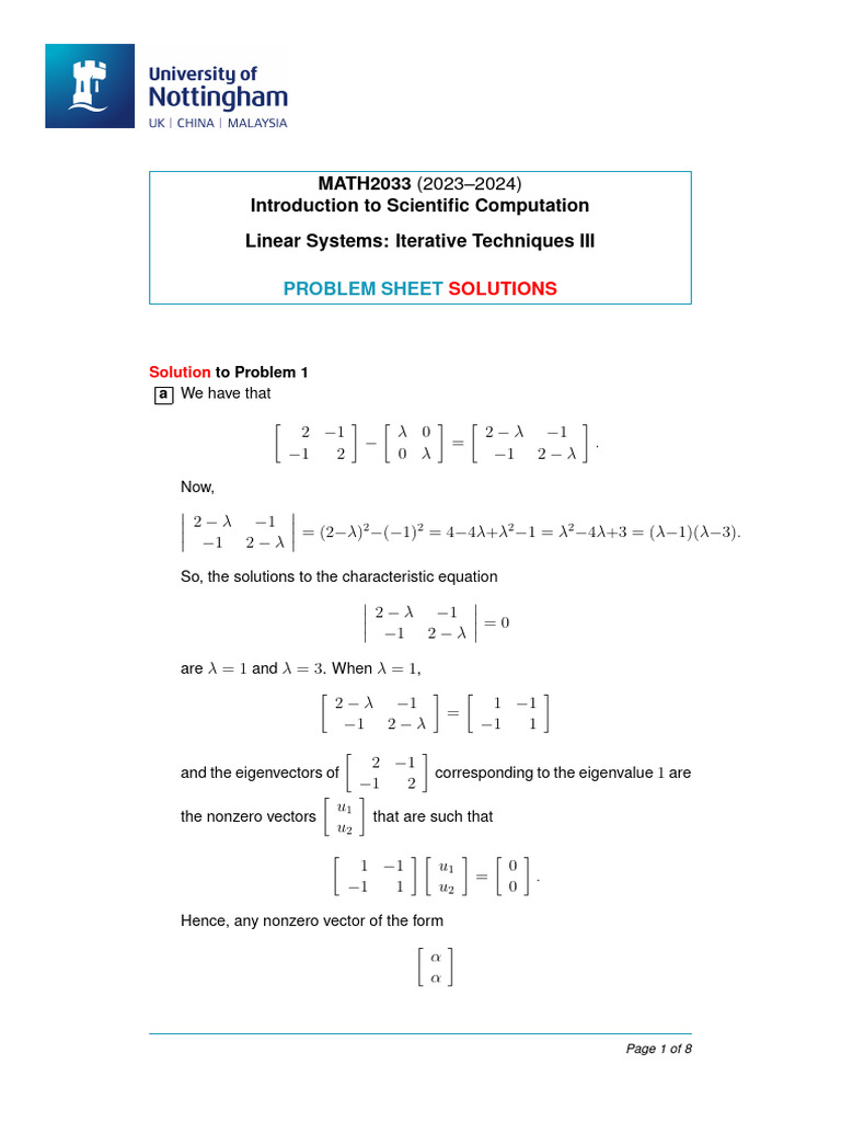Linear Systems Iterative Techniques III Problem Sheet Solutions | PDF | Eigenvalues And ...