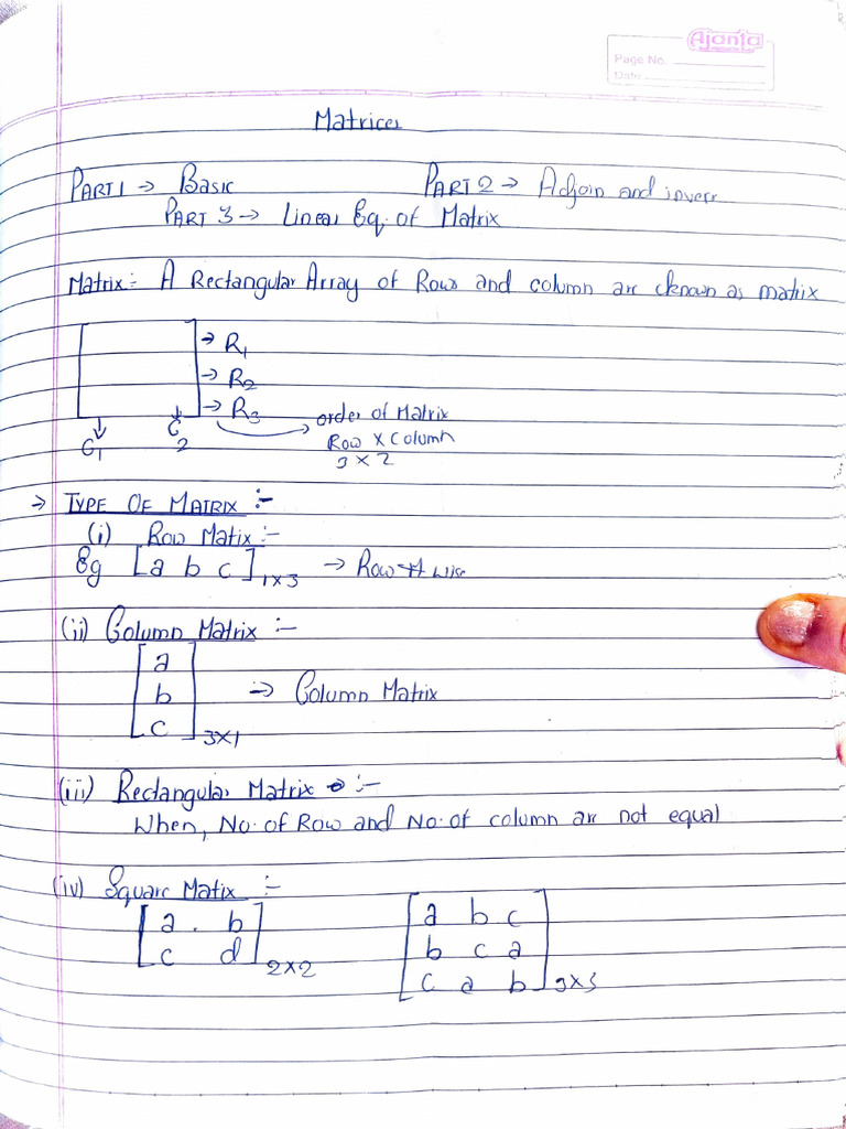 Matrices Notes for BSc 1st Year | PDF