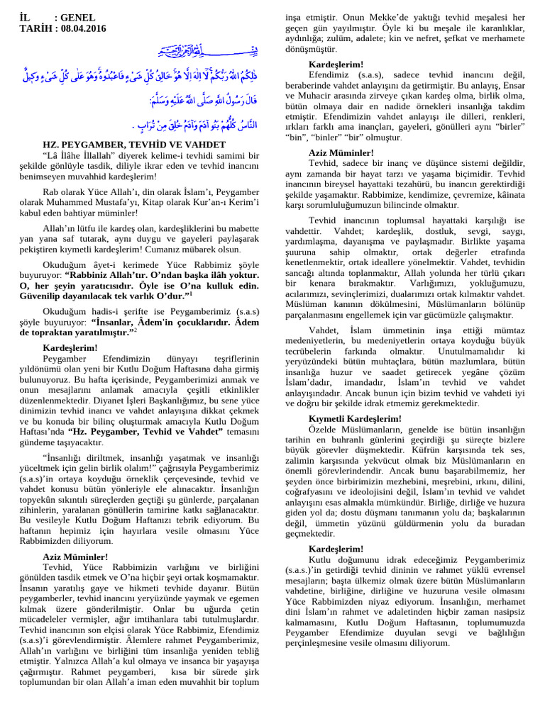 HZ Peygamber Tevhid Vahdet | PDF