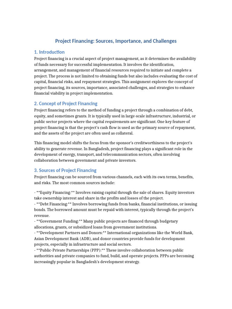 Project Financing Assignment | PDF | Project Finance | Public–Private Partnership