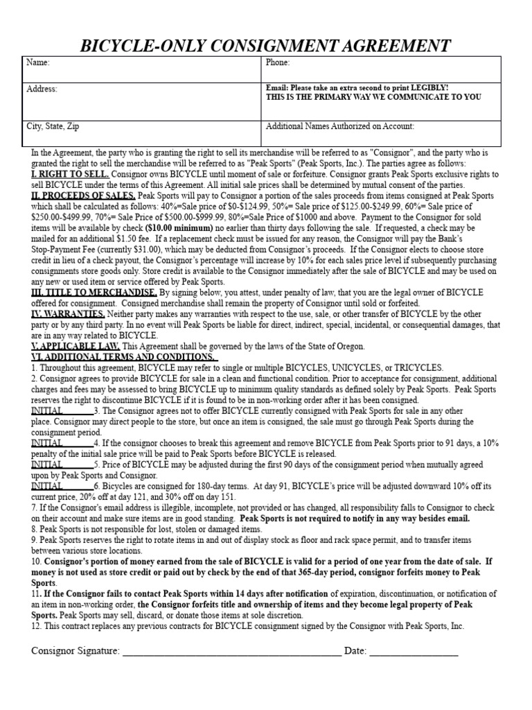 Bicycle-Consignment-Form | PDF | Business