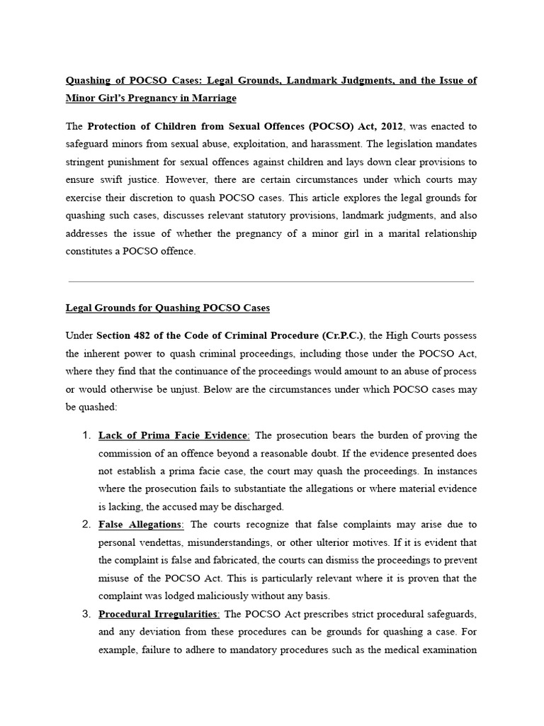 QUASHING OF POCSO CASES | PDF | Burden Of Proof (Law) | Consent