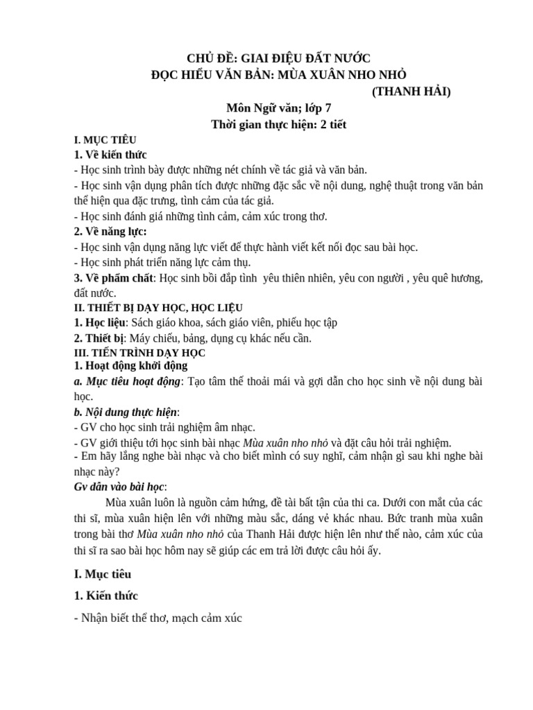 Bai 4 Giai Dieu Dat Nuoc Doc Mua Xuan Nho Nho Thanh Hai | PDF