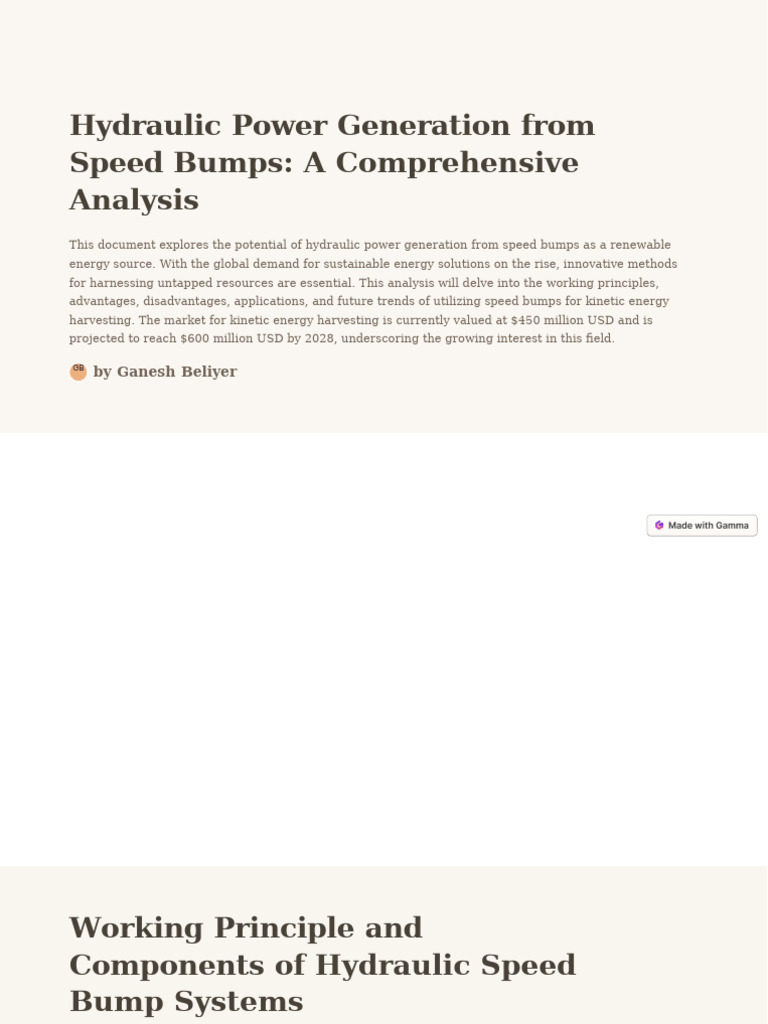 Hydraulic Power Generation From Speed Bumps A Comprehensive Analysis ...