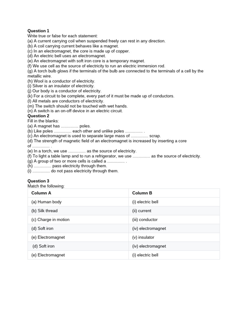Electricity and Magnetism Quiz | PDF | Electricity | Switch