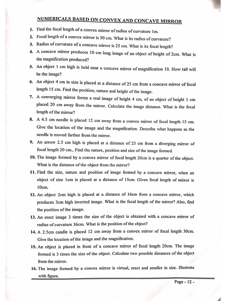 Question Bank Light Numericals | PDF