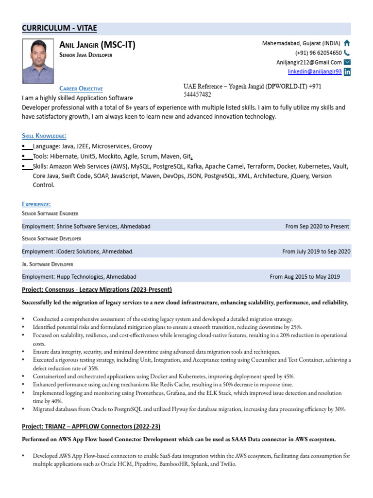 Anil CV - Software Developer | PDF | Databases | Amazon Web Services