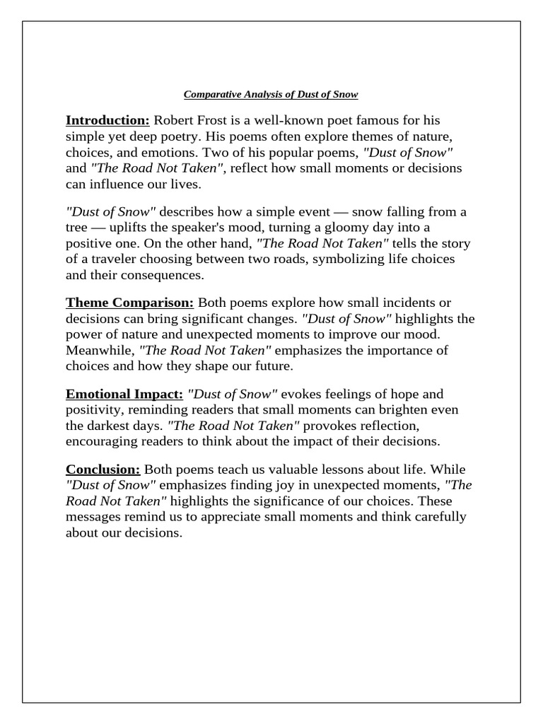 Comparative Analysis of Dust of Snow | PDF