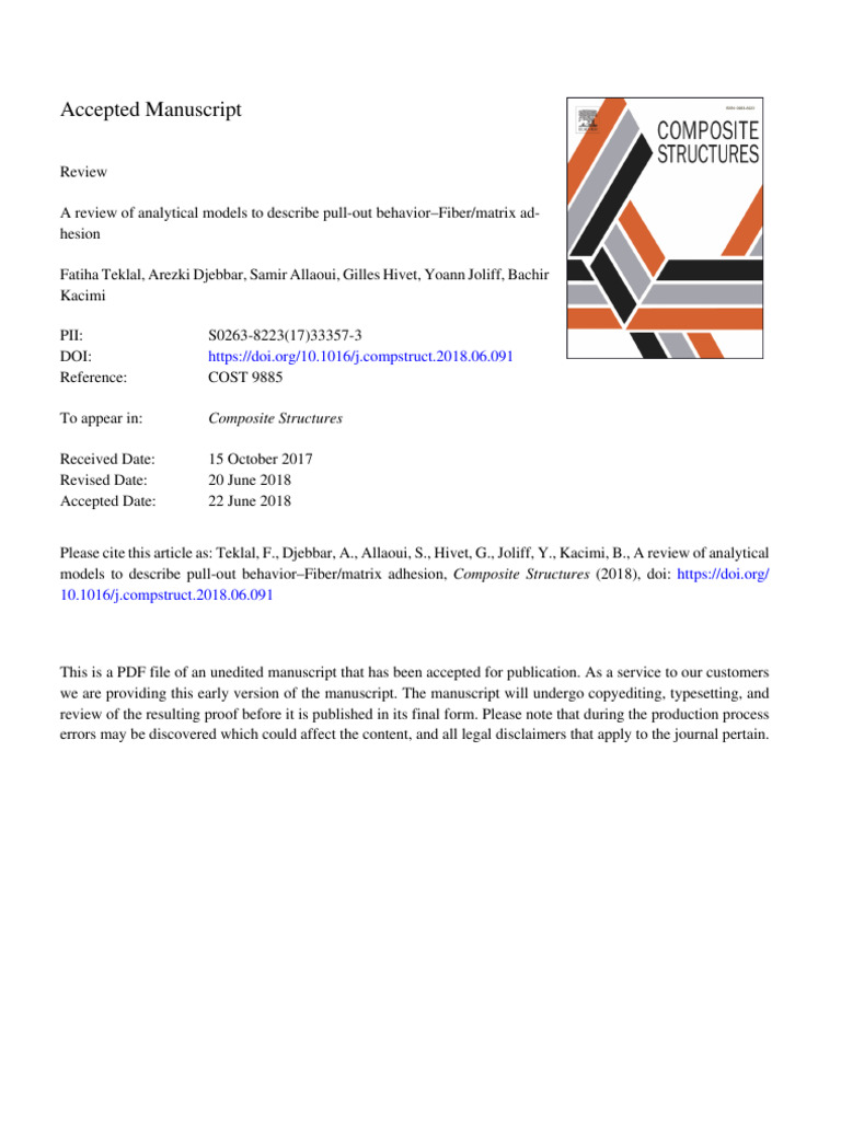 A review of analytical models to describe pull-out behavior – Fiber ...