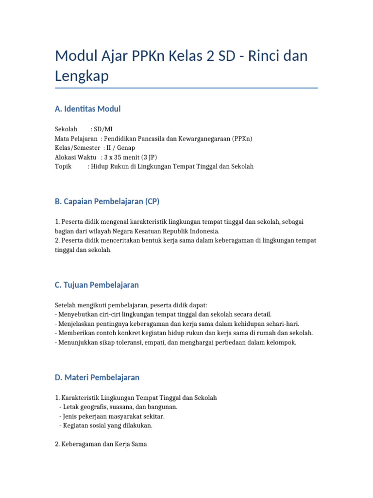 Modul - Ajar - PPKN - Kelas - 2 - SD - Rinci 2 | PDF