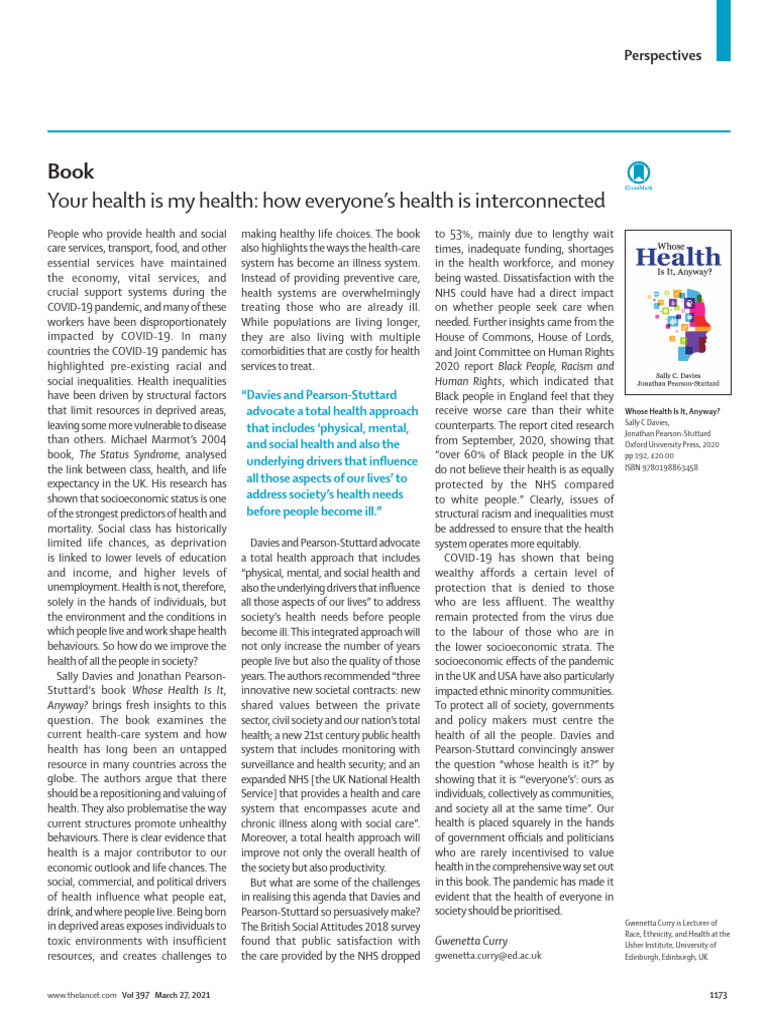 Your Health Is My Health How Everyone's Health Is | PDF | Economics ...