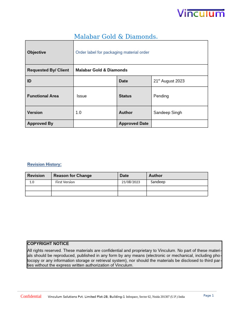 CR Document - Order Label For Packaging Material | PDF