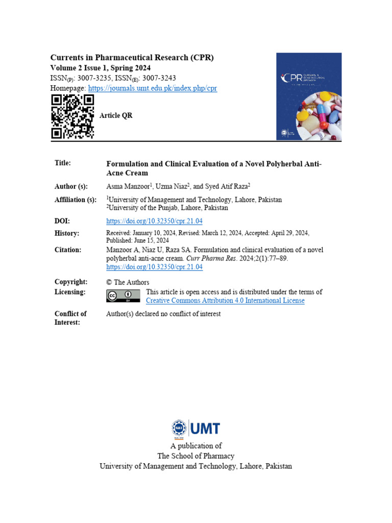 Formulation and Clinical Evaluation of a Novel Polyherbal Anti-Acne ...