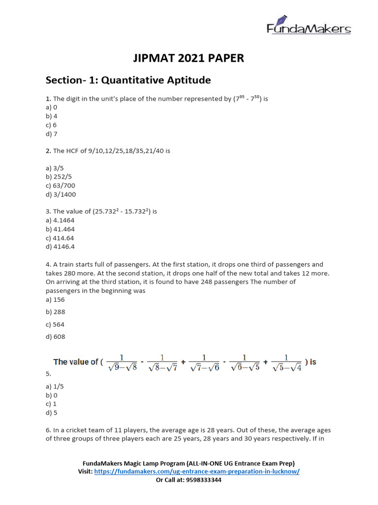 JIPMAT 2021 Past Year Paper (1) Removed | PDF | Grammatical Tense | Proteins