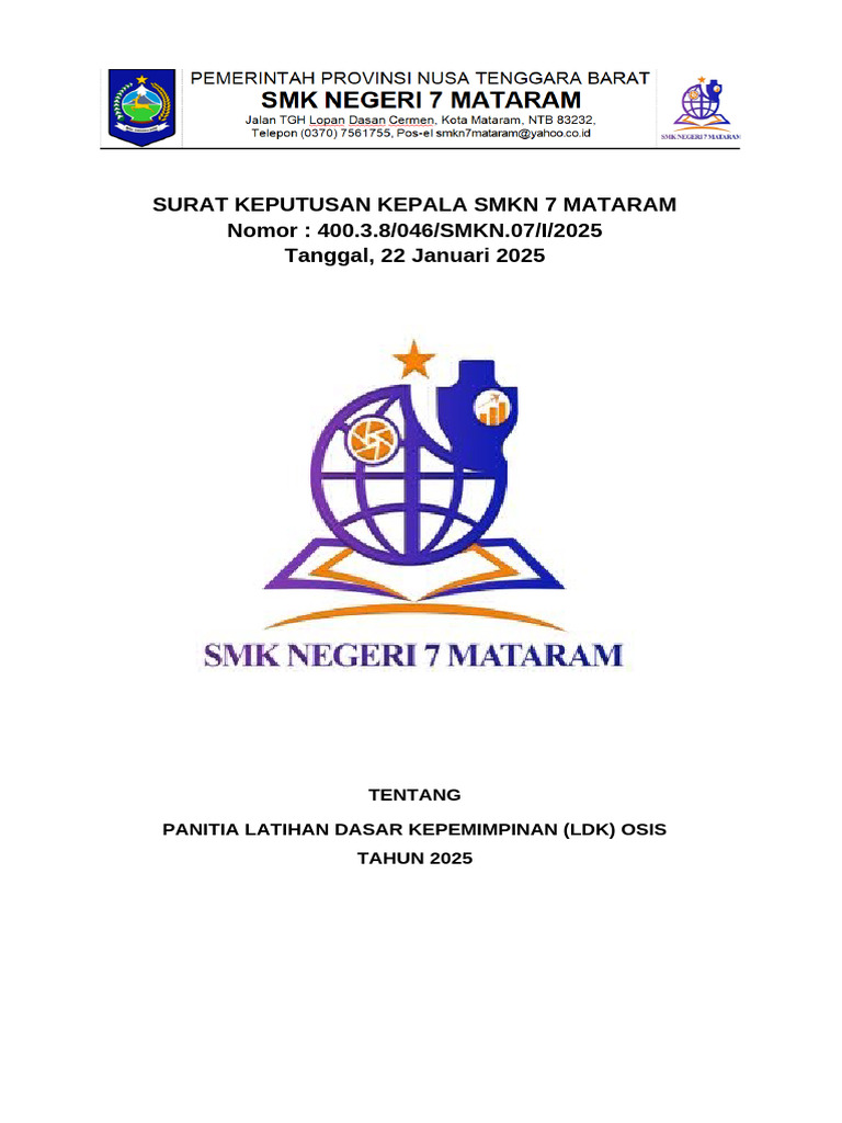 SK Panitia LDK OSIS 2025 SMKN 7 Mataram | PDF