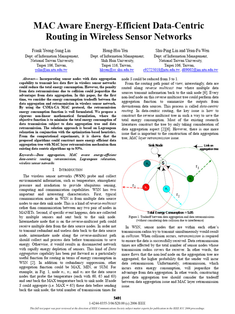 Mac Aware Energy Effiecient Routing in WSN | PDF | Wireless Sensor Network | Routing