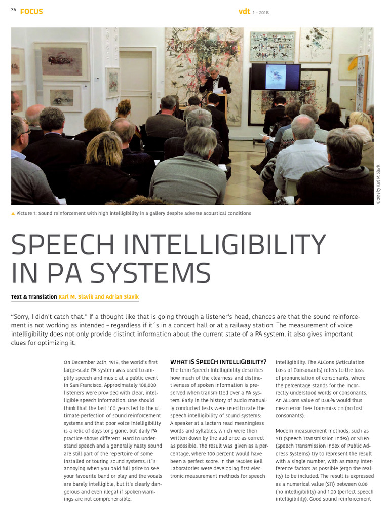VDT Speech Intelligibility in PA Systems | PDF | Acoustics | Sound
