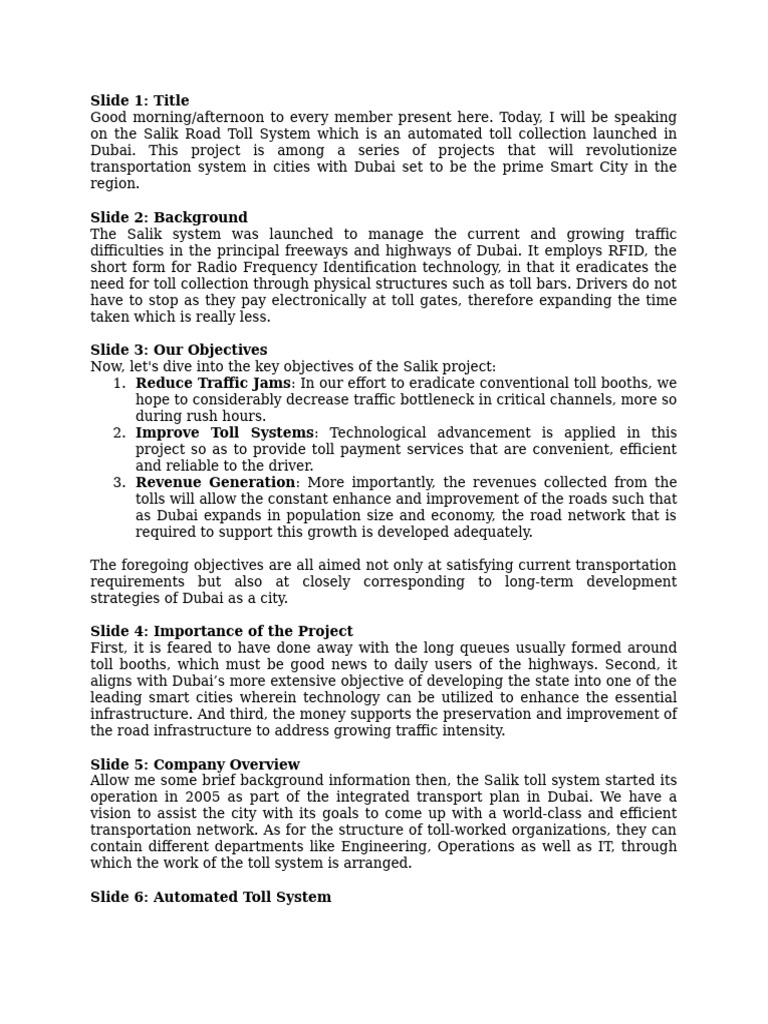 Salik Project Management Script | PDF | Toll Road | Project Management