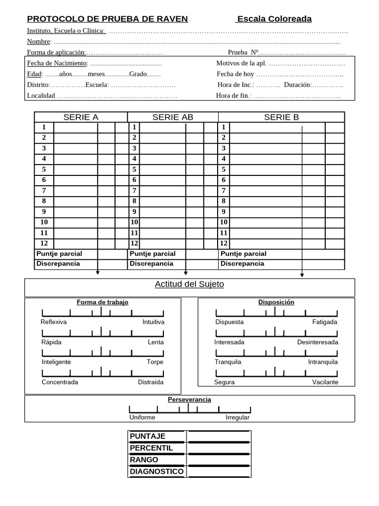Protocolo Raven Escala Coloreada NIÑOS | PDF