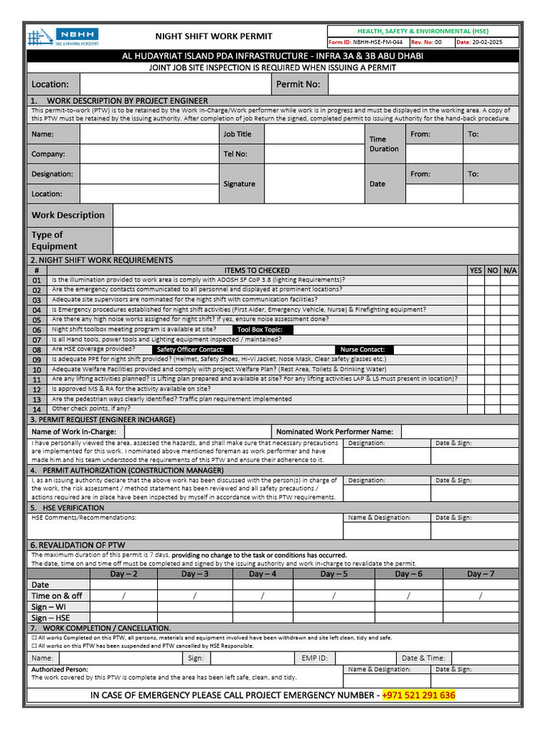 Night Shift Work Permit Guidelines | PDF | Occupational Safety And ...