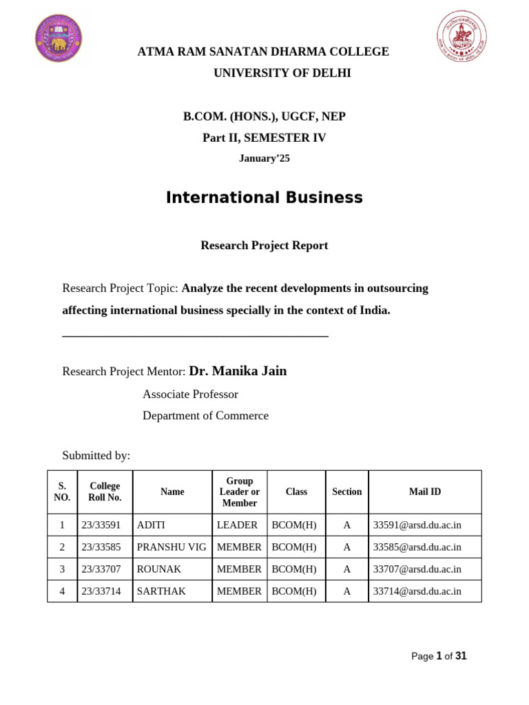 IB Project BY GROUP 12 (1) | PDF | Outsourcing | Cloud Computing