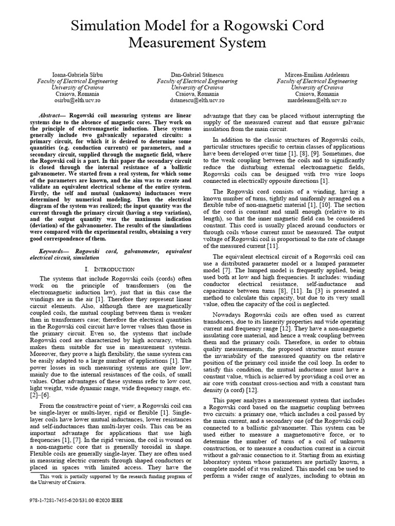 Simulation Model For A Rogowski Cord Measurement System | PDF ...
