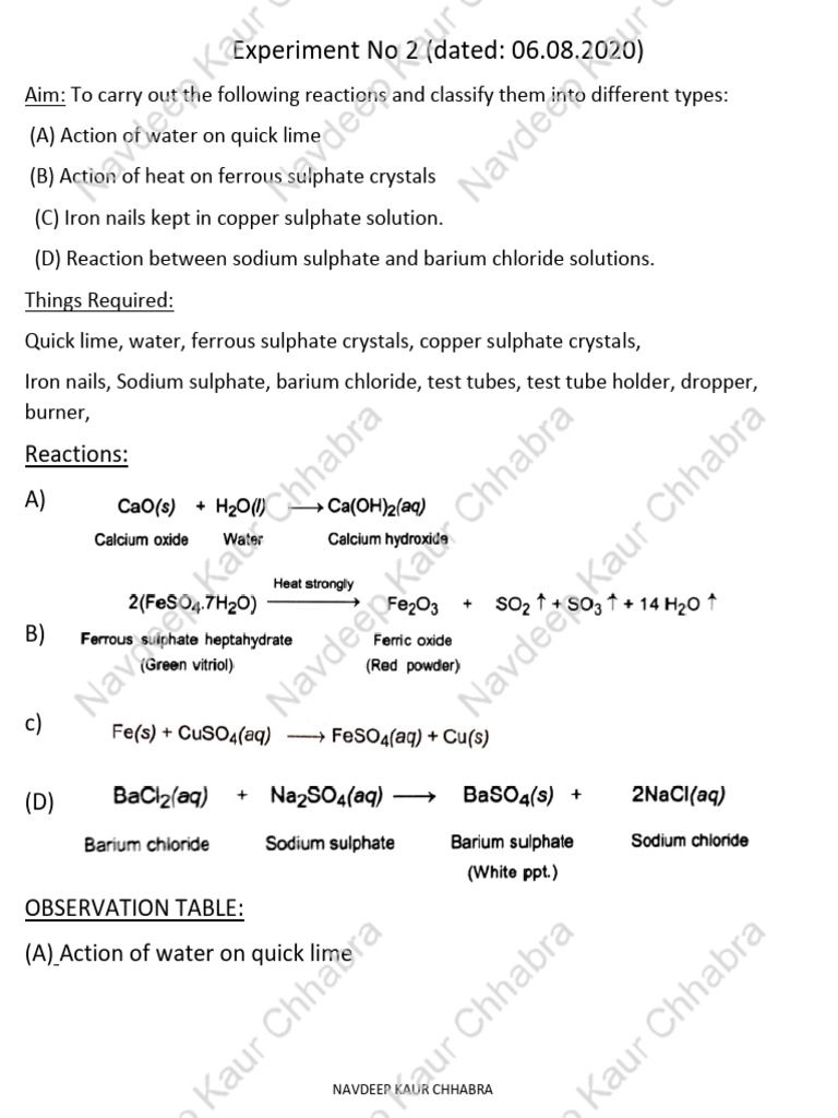 Experiment 2 - Chemical Reactions | PDF