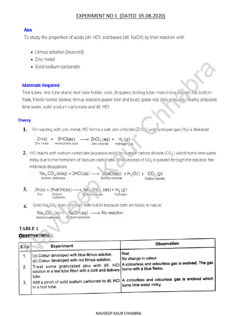 Chem - Experiment 1 - Acid & Bases | PDF
