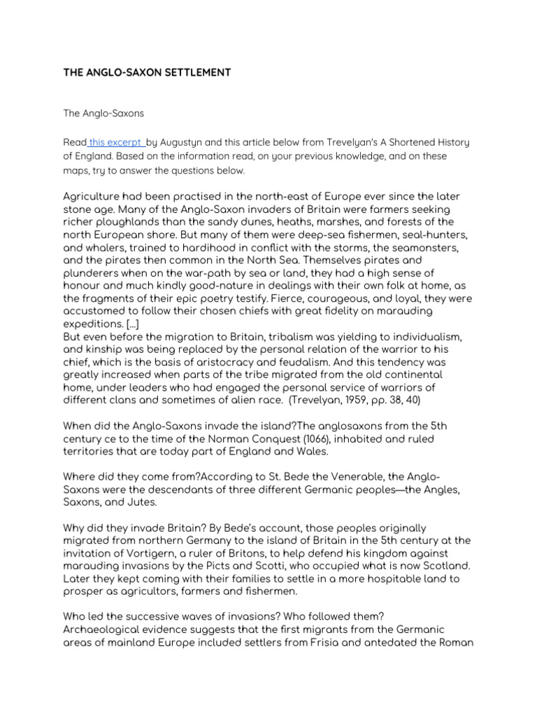 The Anglo-saxon Settlement | PDF | Great Britain | Anglo Saxons