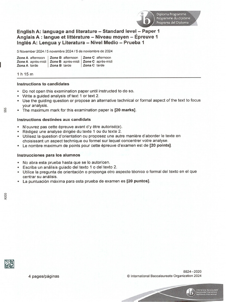 N24 English A Lang & Lit SL Paper 1 | PDF