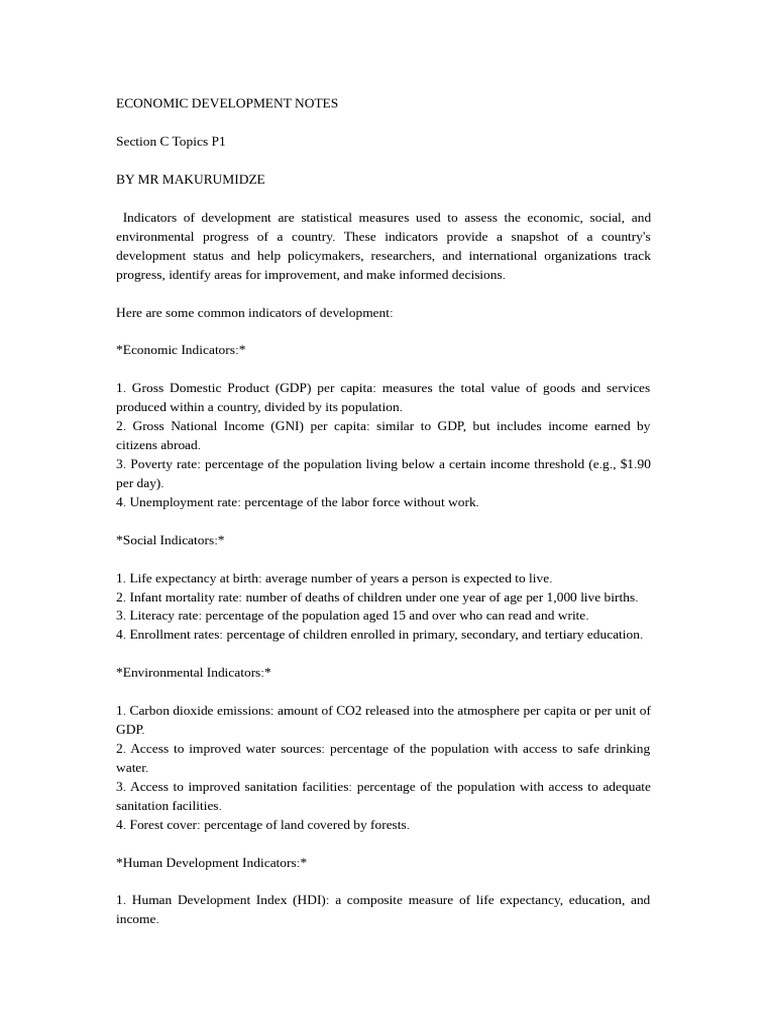 Economic Development F4 | PDF | Human Development Index | Poverty