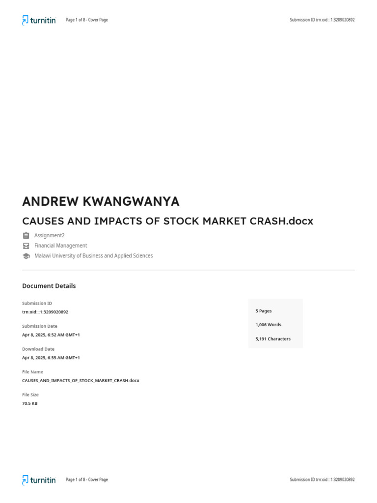 Causes and Impacts of Stock Market Crash | PDF | Publishing | Written ...