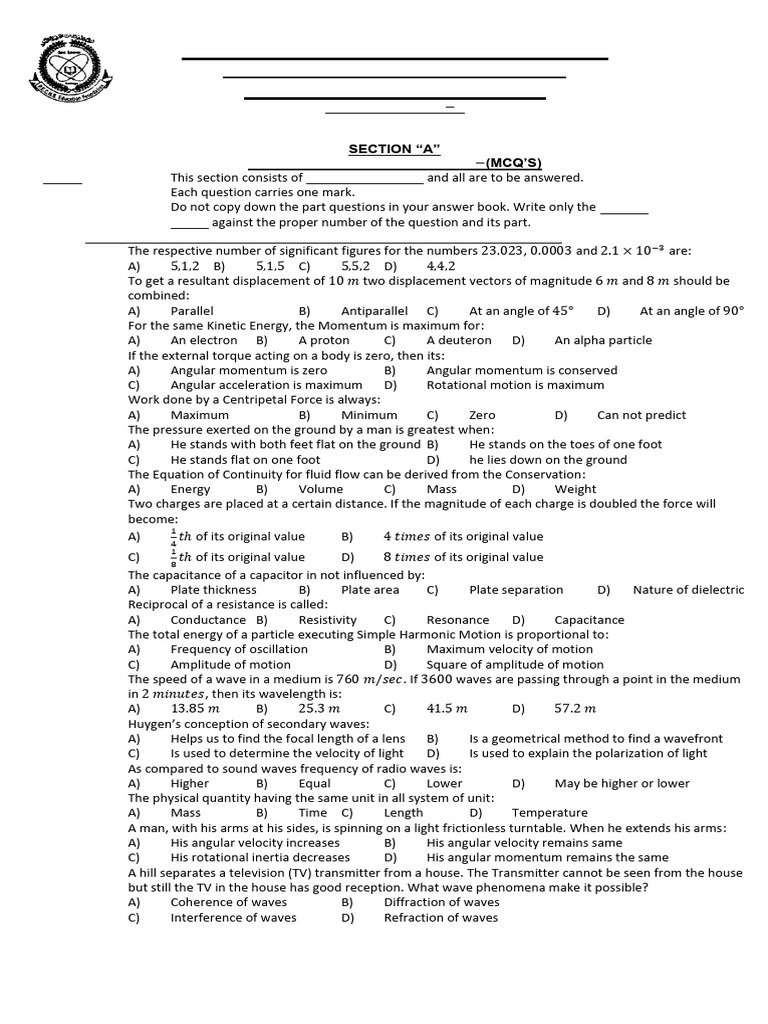 Pre Board Physics XI 2025 | PDF | Waves | Force