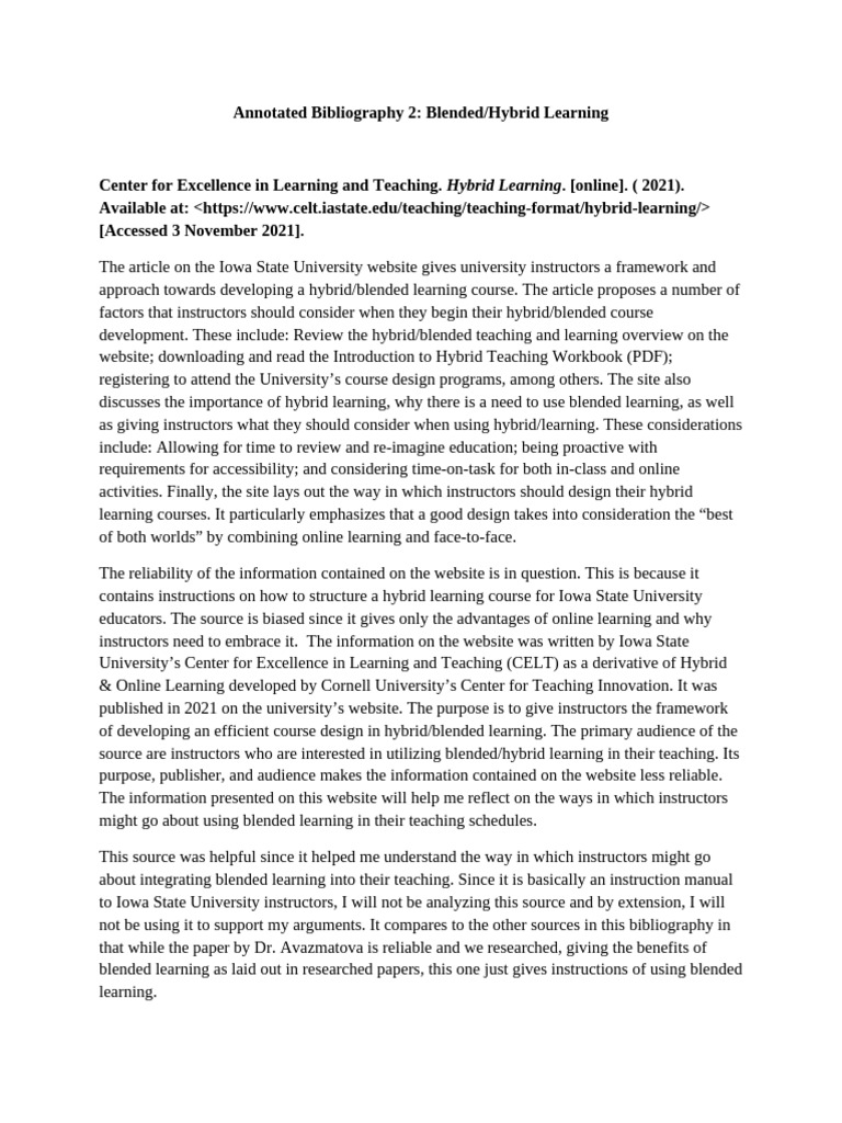 Annotated Bibliography 2 | PDF | Learning Styles | Learning