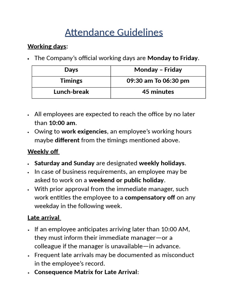 Office Attendance Guidelines and Policies | PDF