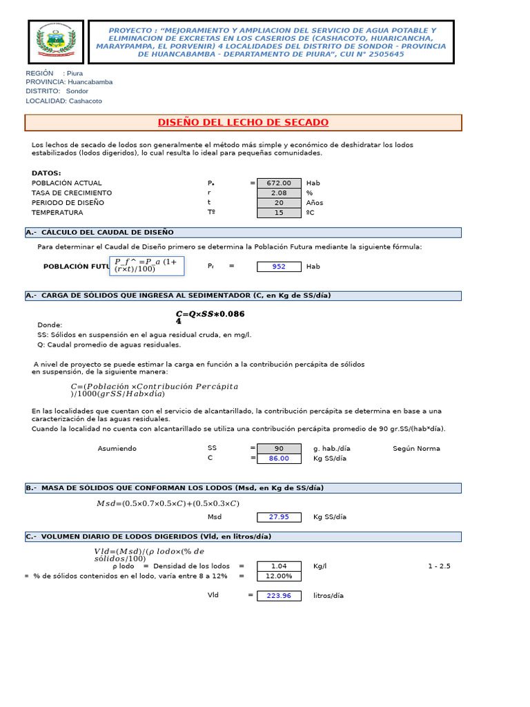 Lecho de Secado de Lodos - Sondor | PDF | Aguas residuales | Saneamiento