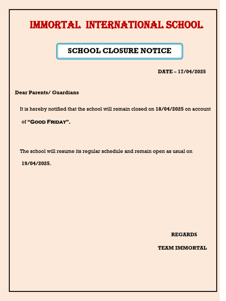 School Closure Notice | PDF