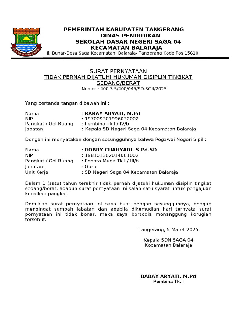 SURAT HUKDIS TINGKAT ROBBY CHAHYADI | PDF