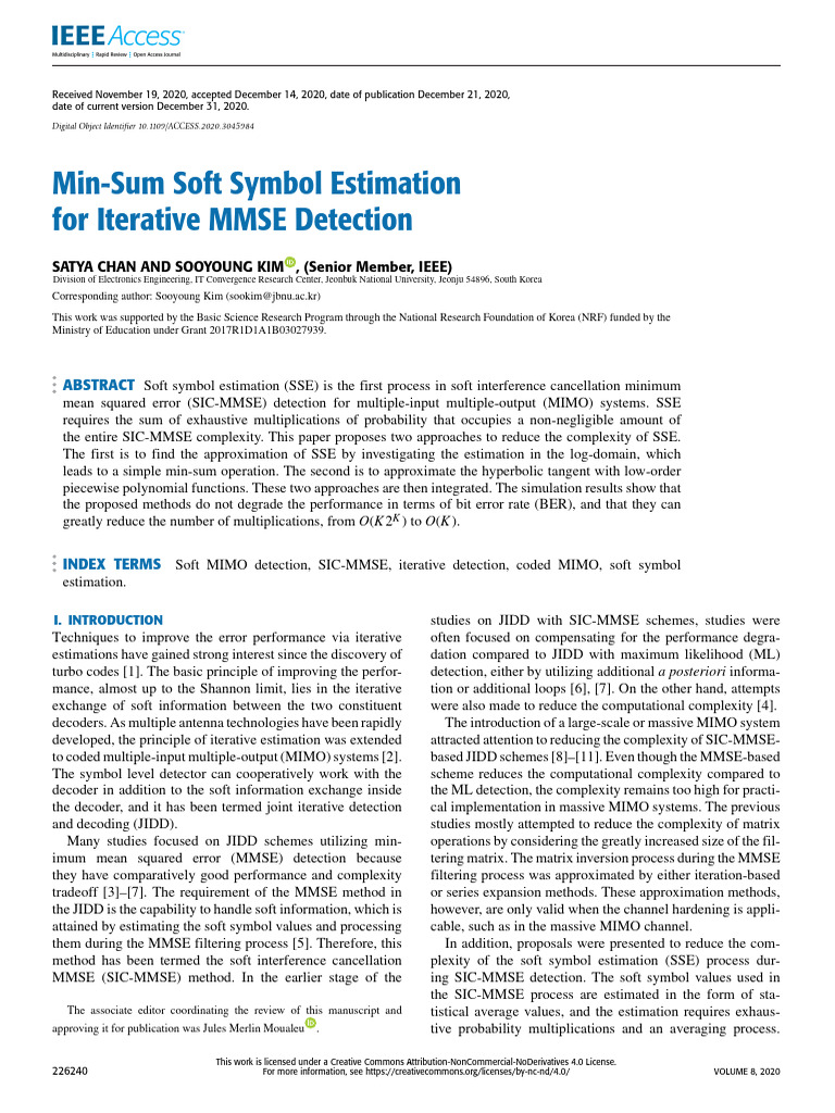 Min Sum Soft Symbol Estimation For Iterative Mmse Detection Pdf Low