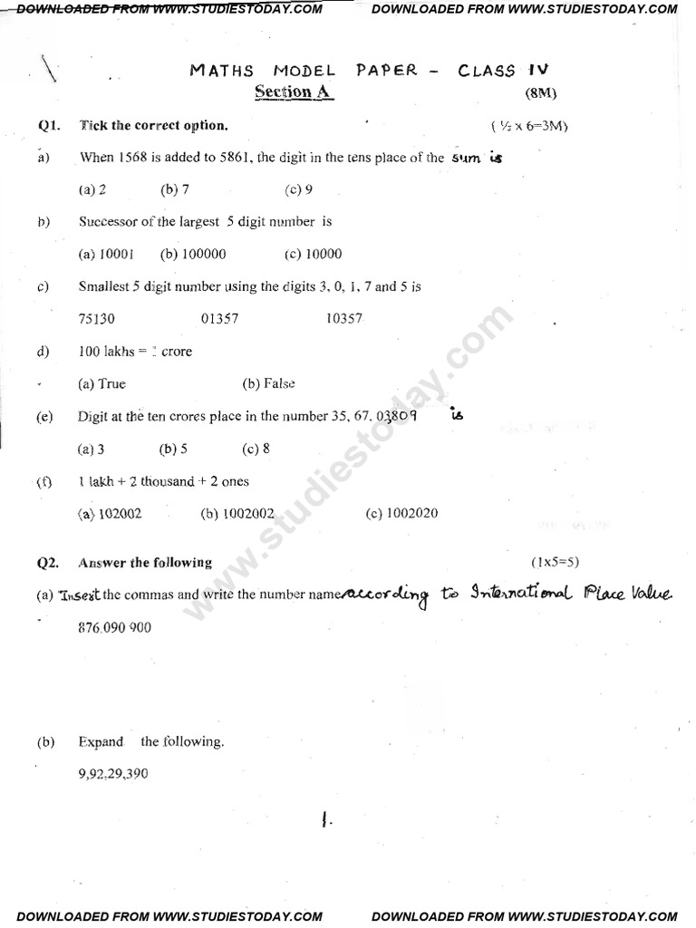 CBSE Class 4 Maths Revision Worksheet | PDF | Radius | Number Theory