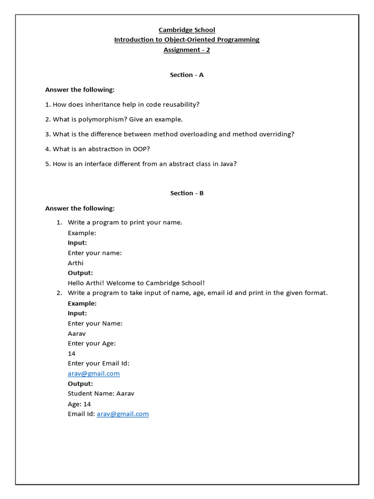 Introduction To Object Oriented Programming Assignment 2 Pdf 5971