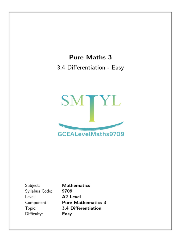 3 4 Differentiation Easy-1 | PDF | Equations | Curve